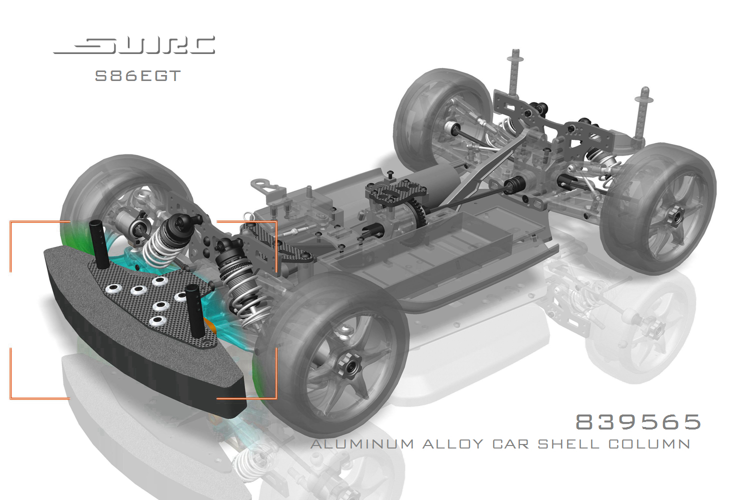 SNRC 1/8配件 839565 86纤维前防撞铝合金车壳柱 9.5x65mm - www.sn-rc.com